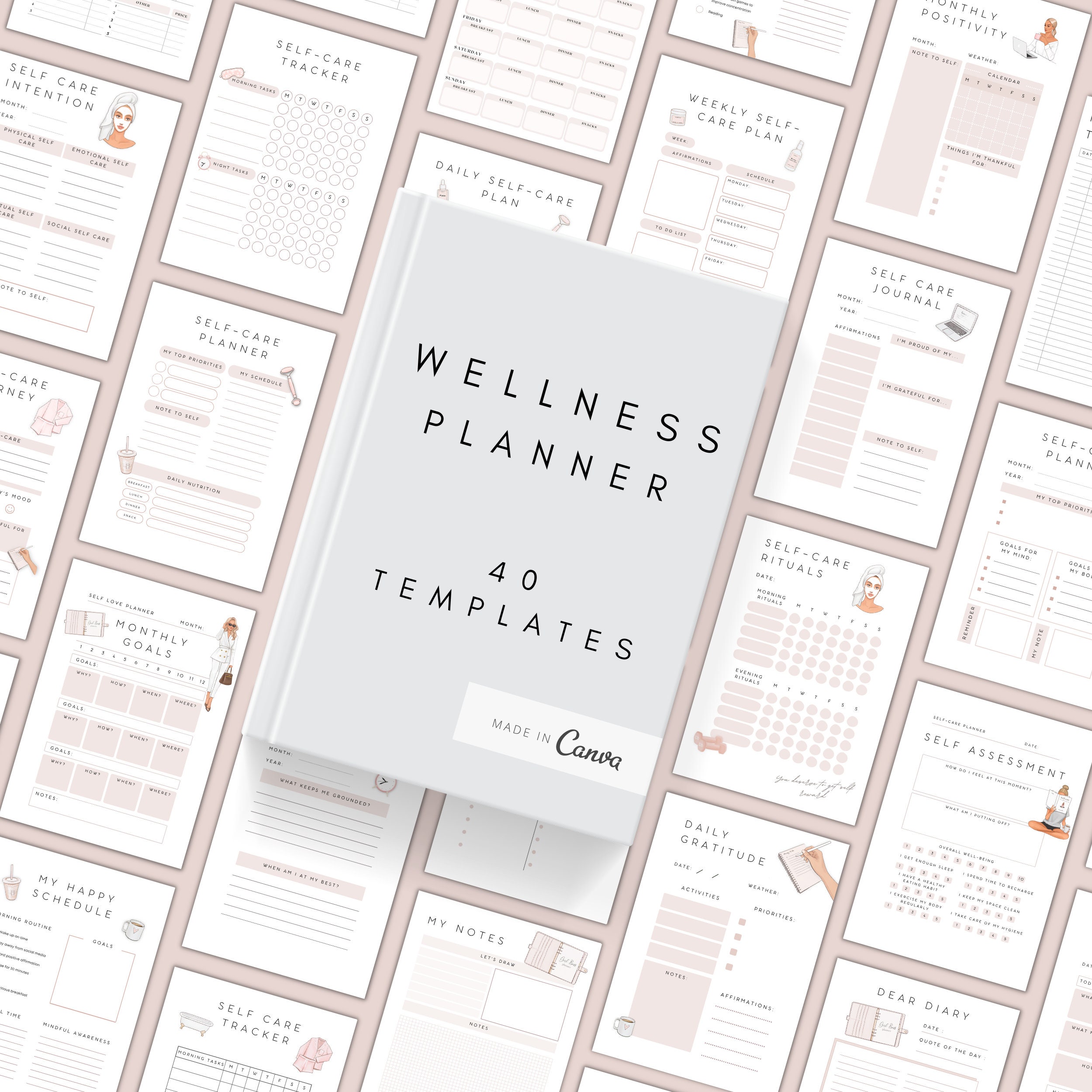 Editable Wellness Planner | Printable Canva Planner | Self Care Bundle ...