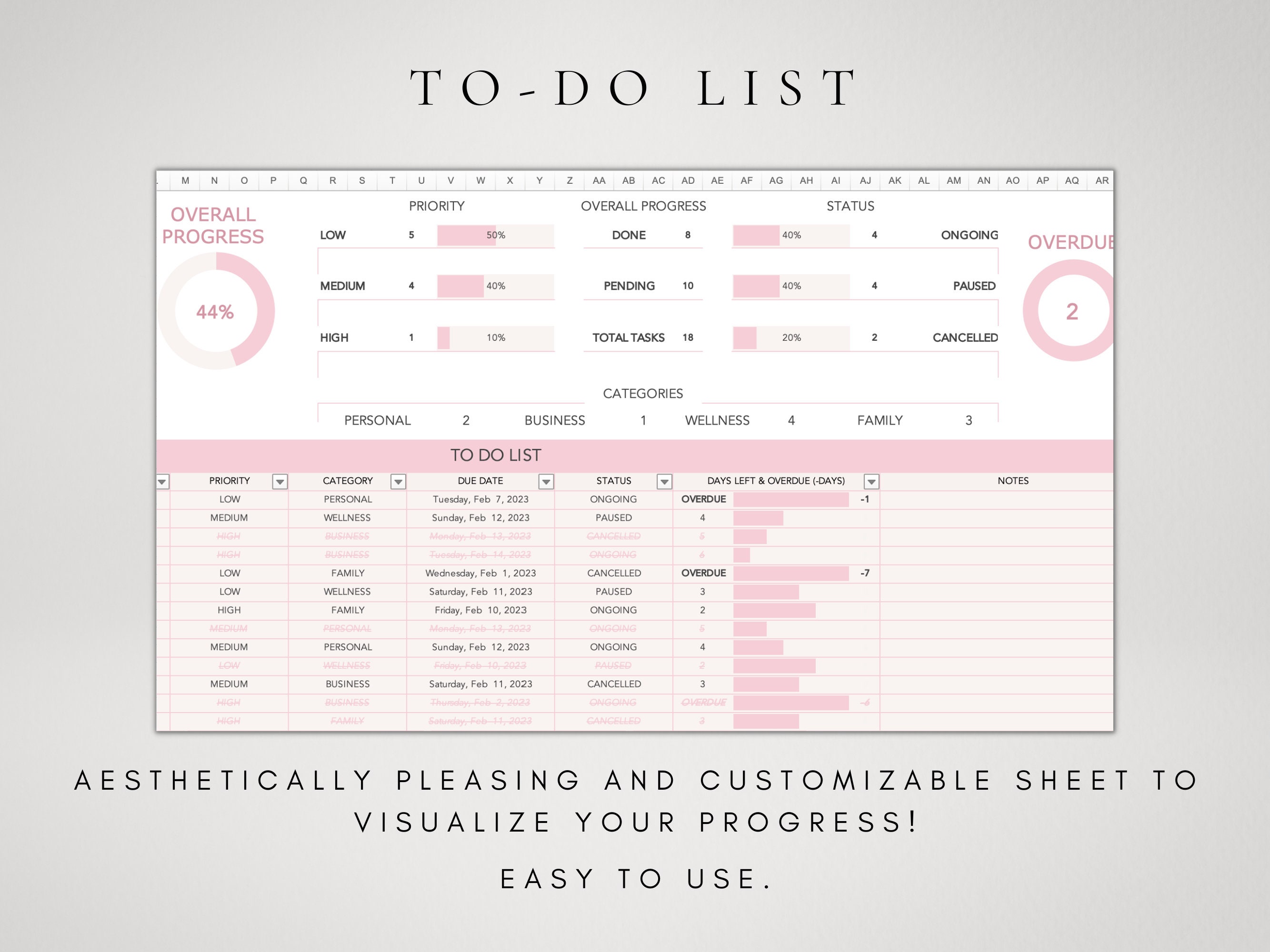 Task Planner Template Spreadsheet Excel Productivity Planner - Etsy