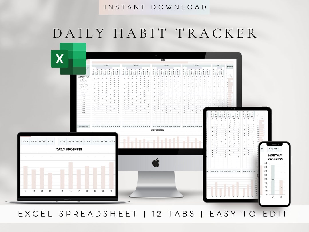 Excel Habit Tracker Spreadsheet | Daily Habit Tracker | Goal Tracker ...