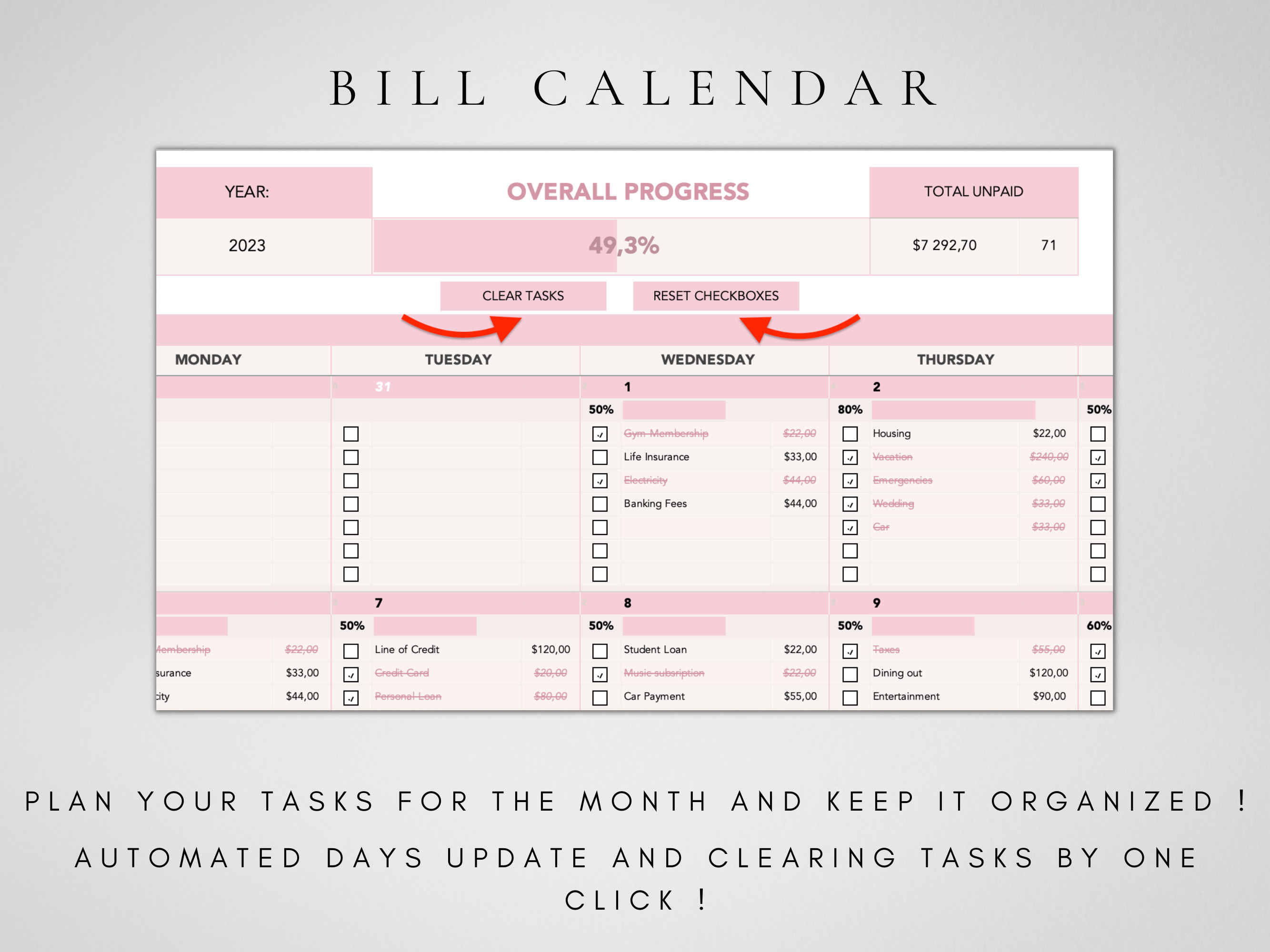 Bill Tracker Spreadsheet Template Excel Bill Payment - Etsy Australia