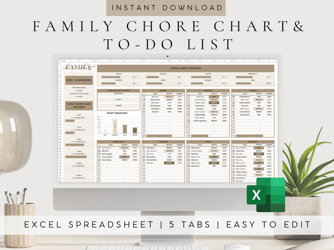 Editable Chore Chart for Kids | Weekly Family Schedule | Family Chore ...