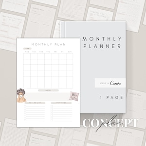 Undated Monthly Planner Printable | Canva Monthly Planner | Month at a ...