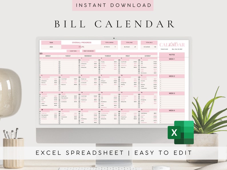 Bill Tracker Spreadsheet Template Excel Bill Payment - Etsy