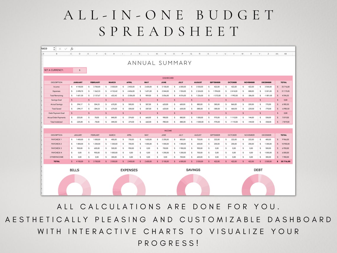 Digital Budget Excel Spreadsheet Financial Dashboard Mega - Etsy