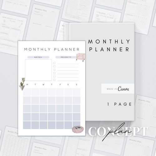 Editable Monthly Planner Template Canva Printable Monthly - Etsy