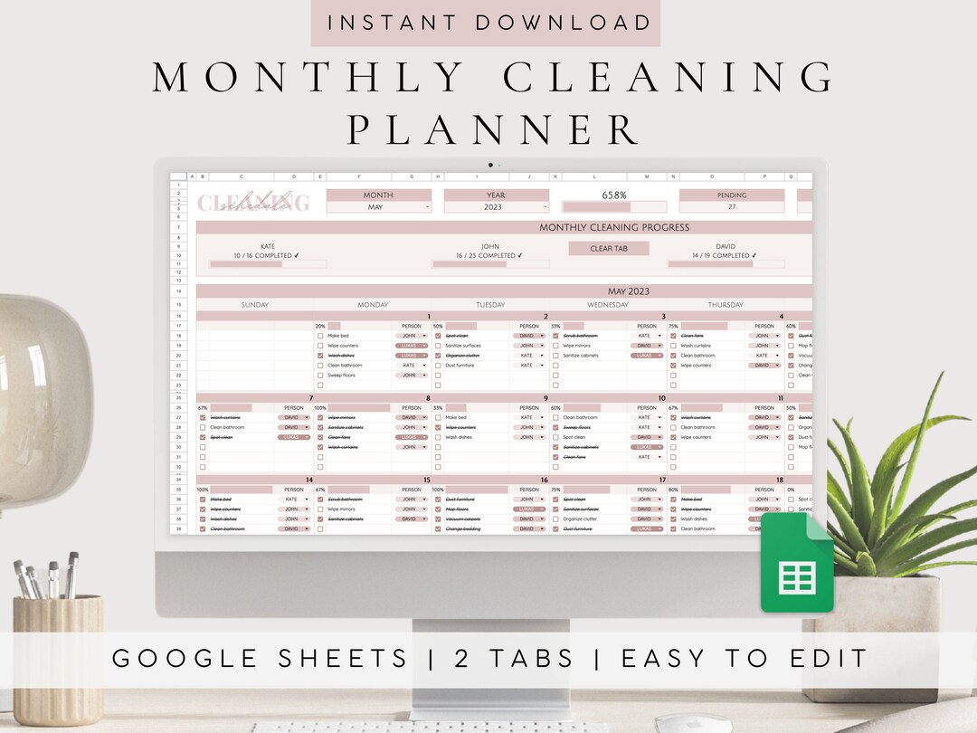 Digital Cleaning Schedule Spreadsheet Template Google Sheets | Family ...