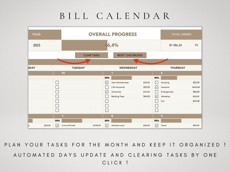 Monthly Bill Calendar | Bill Payment Calendar | Monthly Bill Payment ...