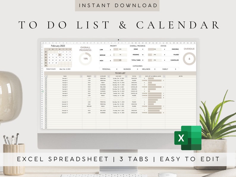 Excel to Do List Template Spreadsheet Task Planner Excel - Etsy