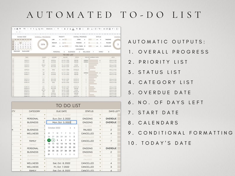 To Do List Template Google Sheets Template Calendar - Etsy