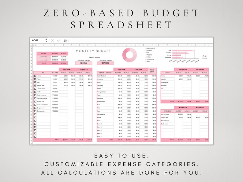 Excel Zero-based Budget Spreadsheet Template Personal - Etsy