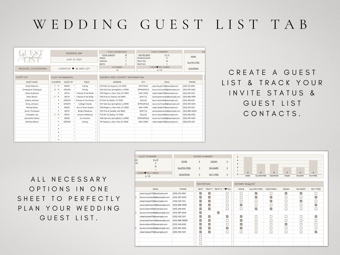Wedding Seating Chart & Guest List Template Google Sheets | RSVP ...