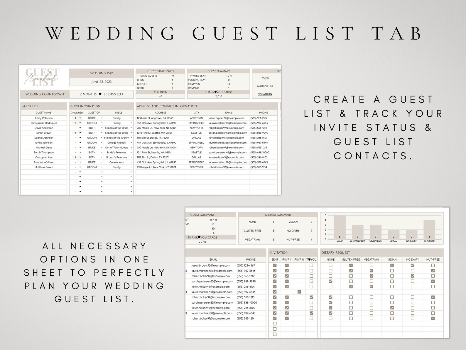 Wedding Seating Chart & Guest List Template Google Sheets | RSVP ...