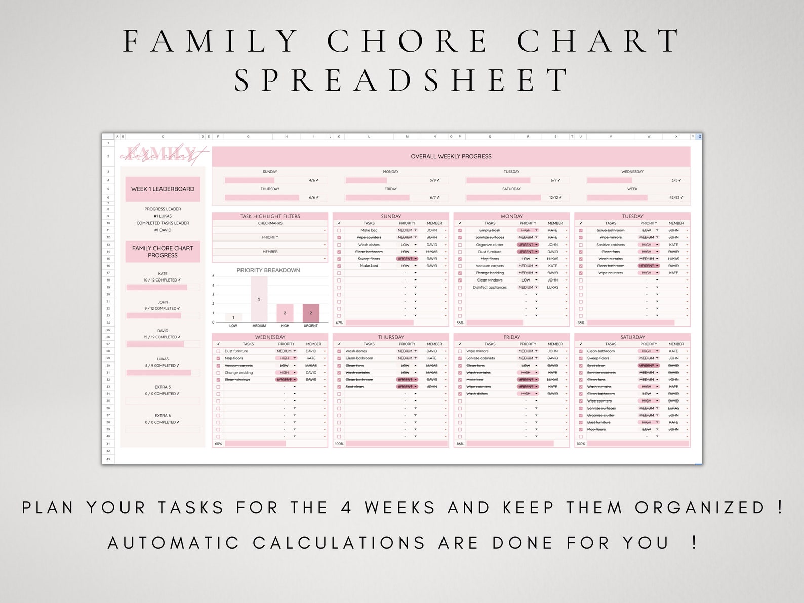 Family Organization Template | To-do List Spreadsheet Template Google ...