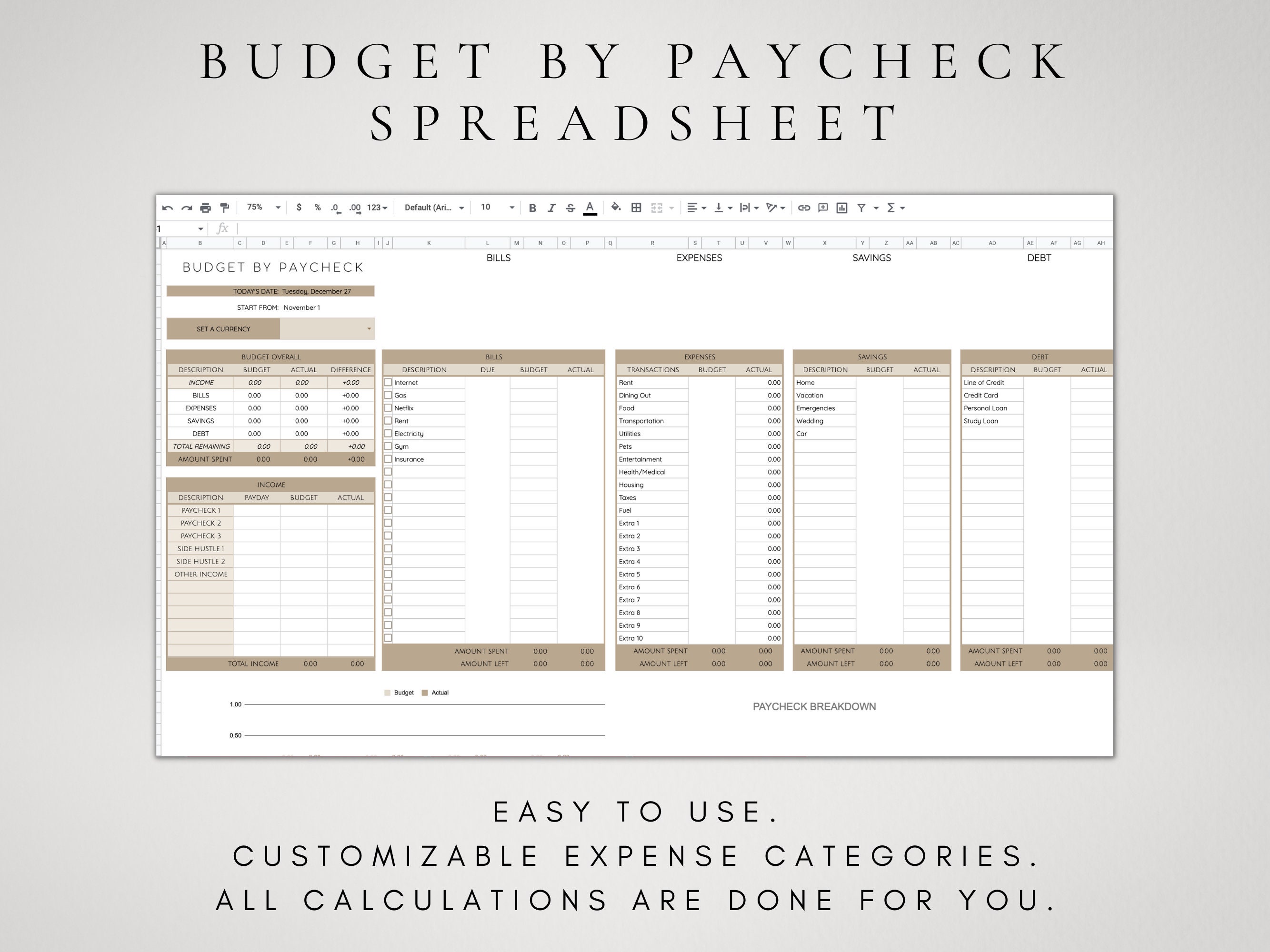 Paycheck Budget Template Google Sheets Budget by Paycheck - Etsy
