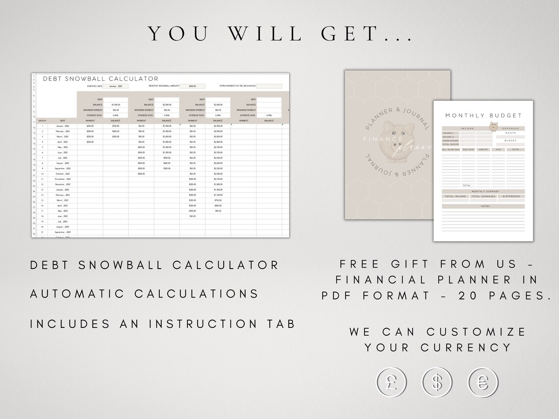 Debt Snowball Spreadsheet Debt Payoff Calculator Spreadsheet - Etsy