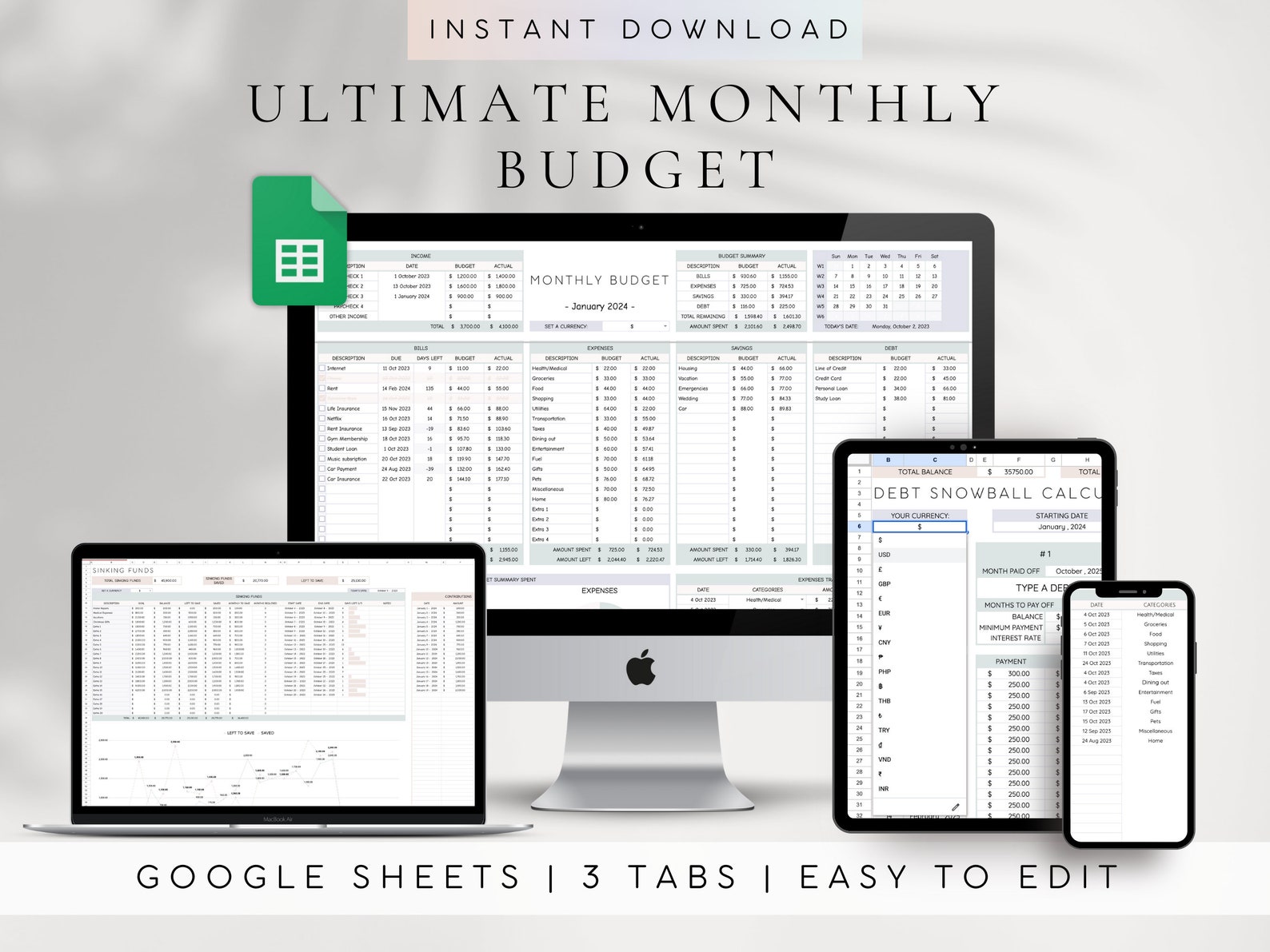 Ultimate Budget Finance Tracker Google Sheets | Budget Template ...