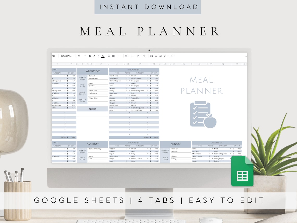Digital Meal Planner Automated Grocery List Meal Planner - Etsy