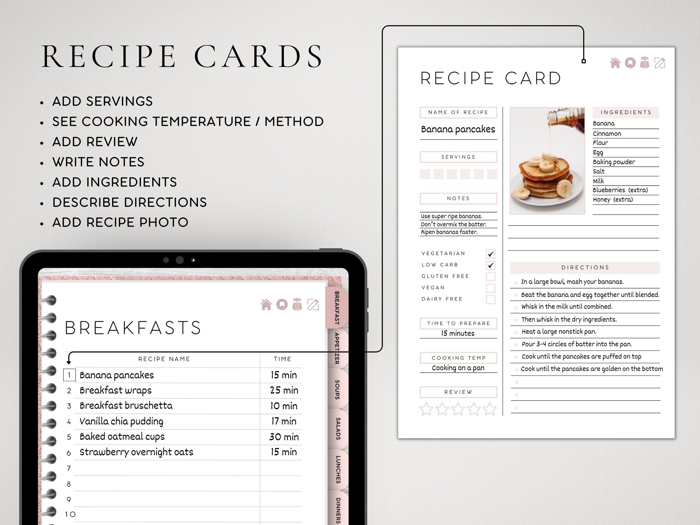 Digital Recipe Book Goodnotes Template | iPad Recipe Journal | Meal ...