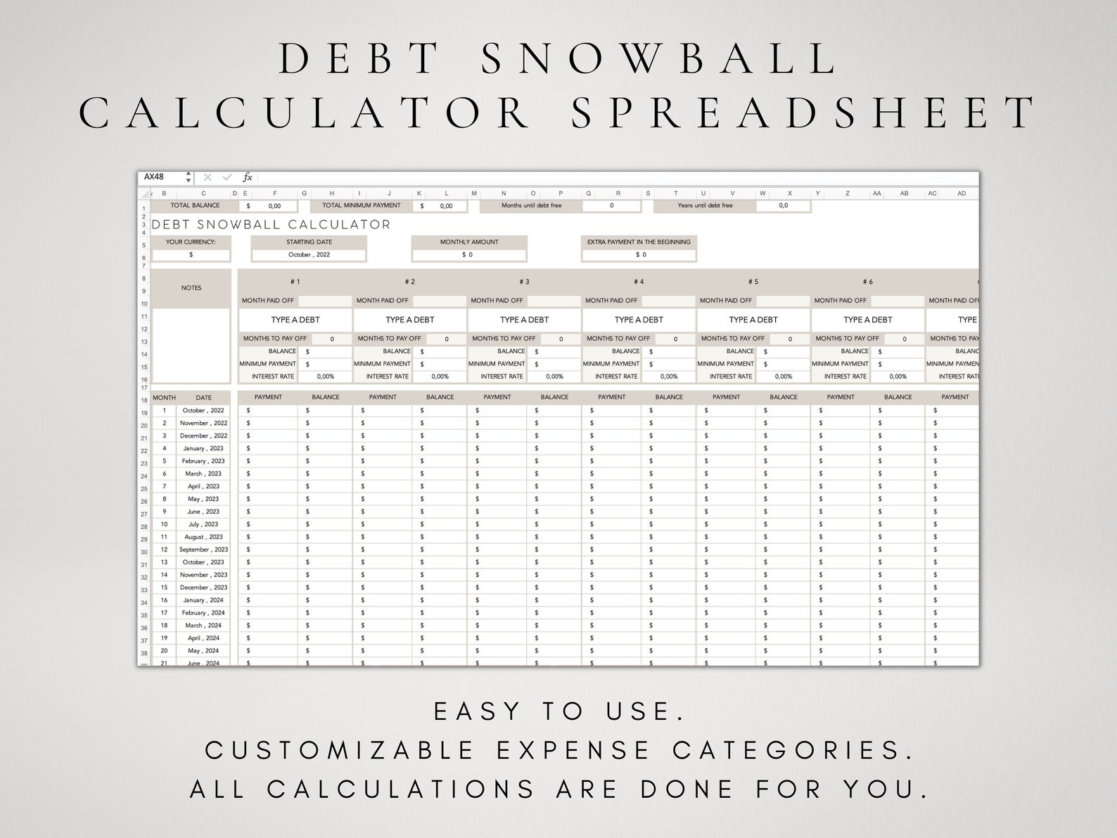 Debt Snowball Spreadsheet Debt Payoff Calculator Spreadsheet - Etsy