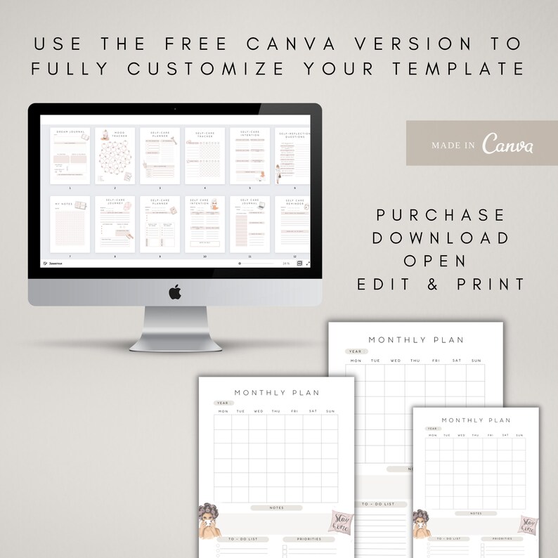 Undated Monthly Planner Printable | Canva Monthly Planner | Month at a ...