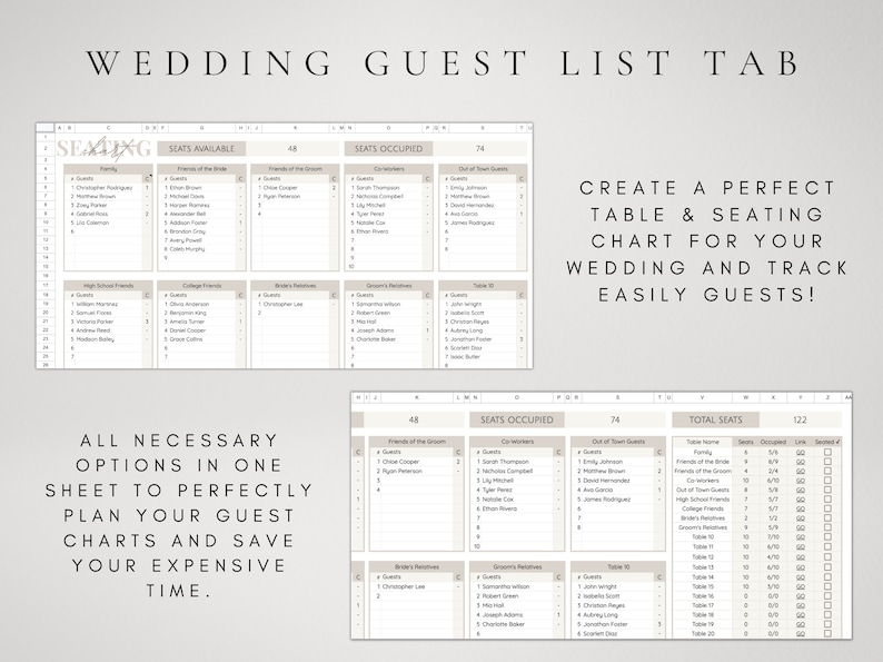 Wedding Seating Chart | Seating Arrangement | Google Sheets Digital ...