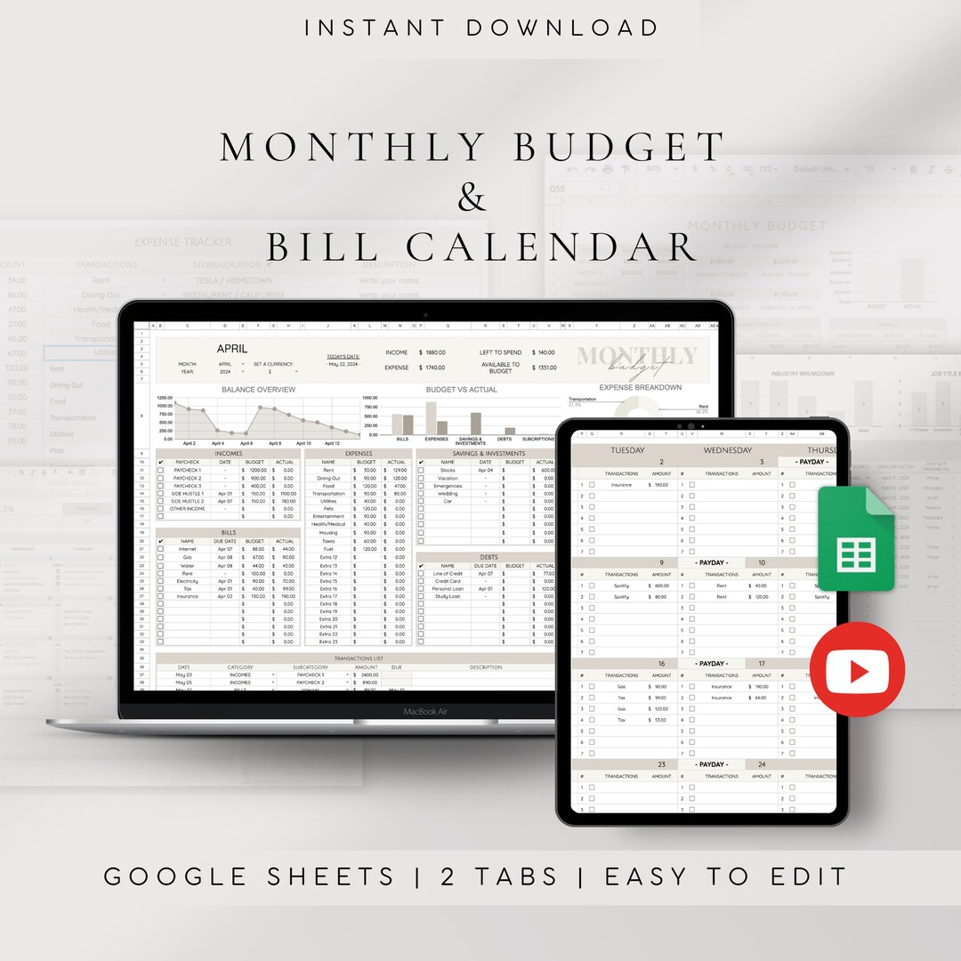 Simple Monthly Budget Spreadsheet | Google Sheet Budget Template ...