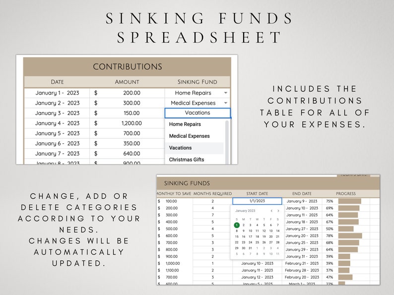 Sinking Funds Tracker Spreadsheet Google Sheets Savings - Etsy