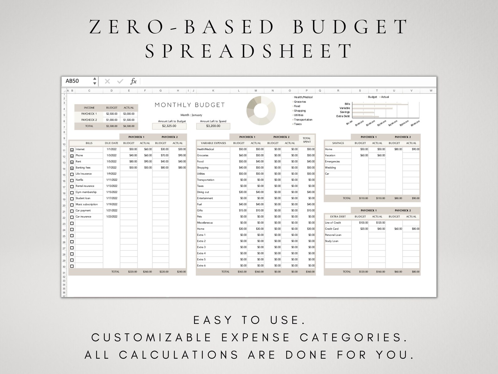 Zero-based Budget Excel Template Monthly Budget Template - Etsy