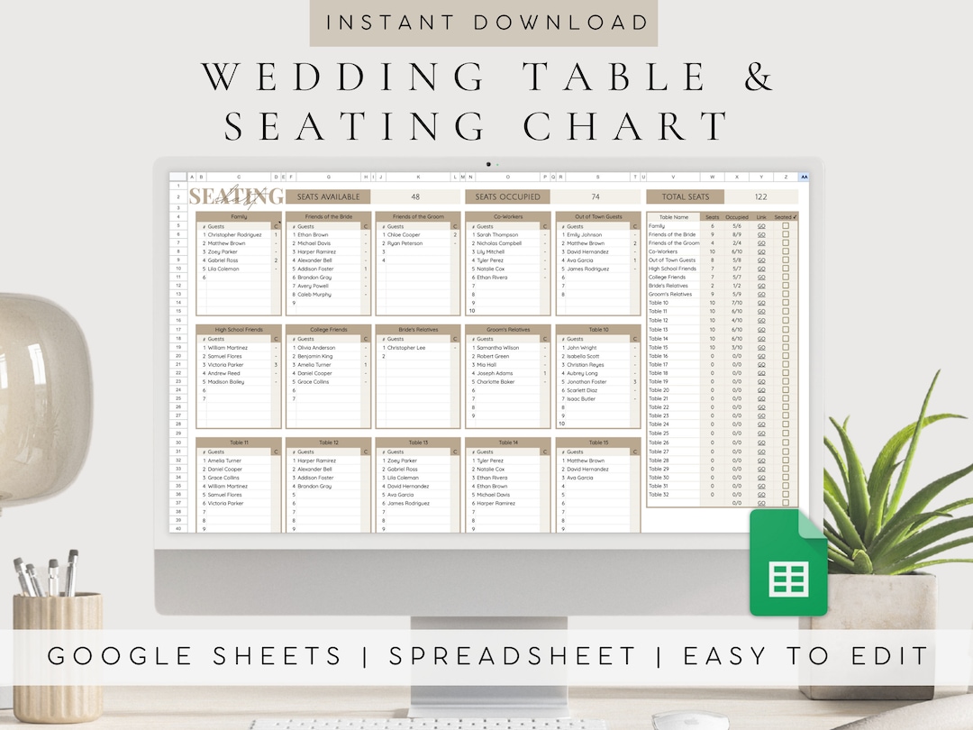 Digital Wedding Seating Chart | Seating Chart Template | Wedding Guest ...