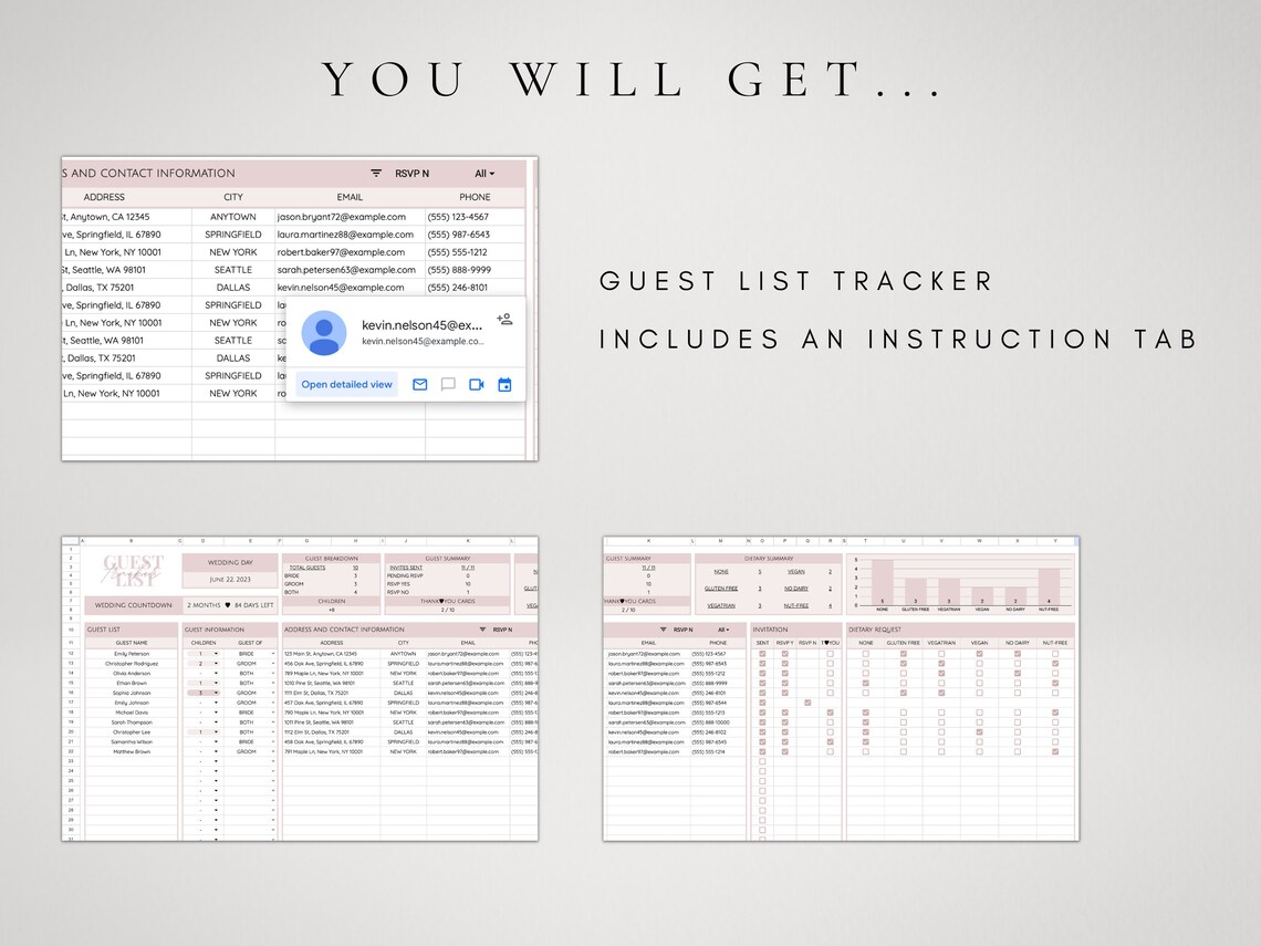 Wedding Guest Spreadsheet | Wedding Guests Tracker | RSVP Tracker Guest ...