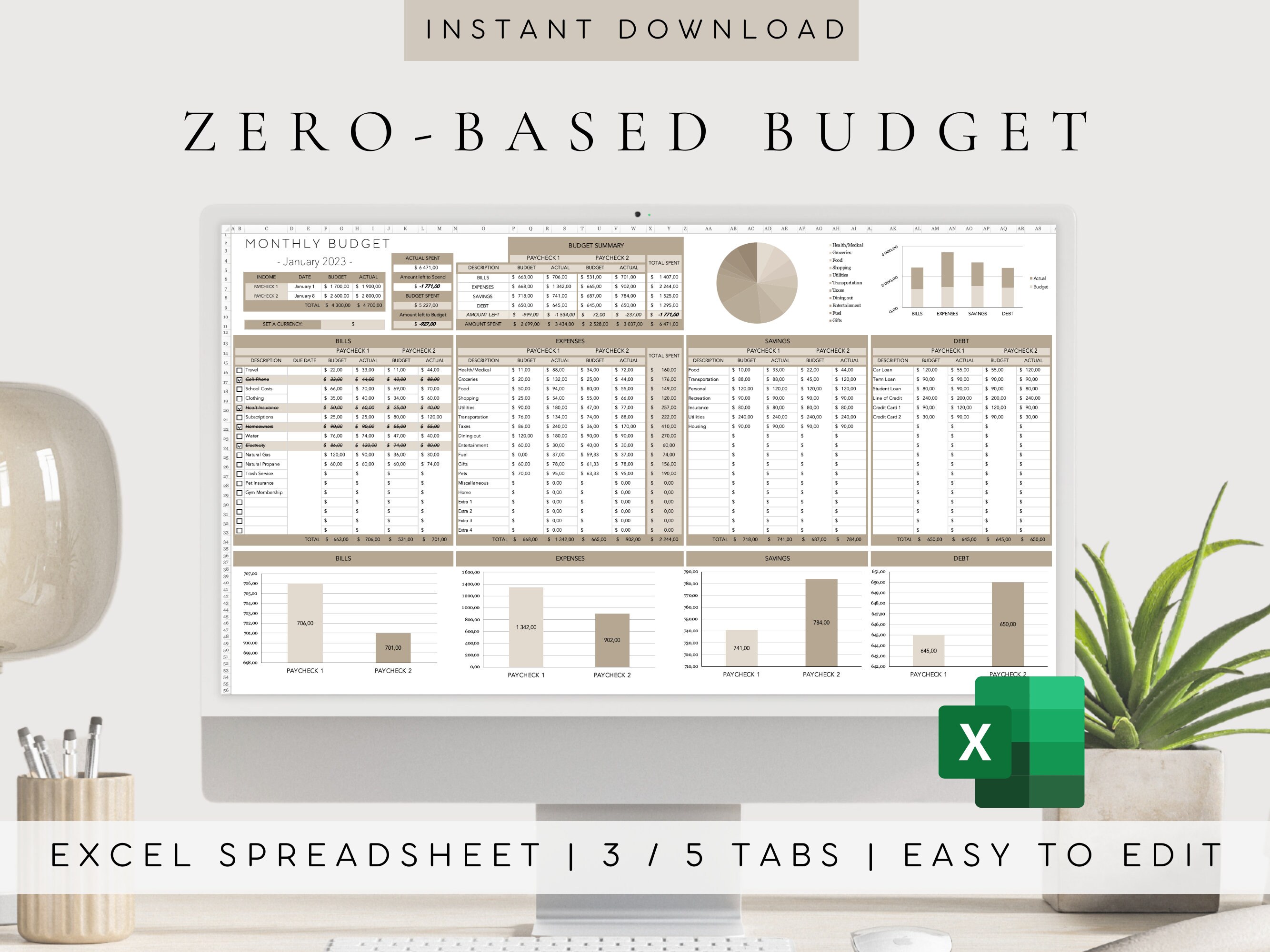 Zero-based Budget Spreadsheet Template Excel Excel Monthly - Etsy