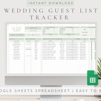 Simple Wedding Guest Template Excel File - Spreadsheet Digital Download ...