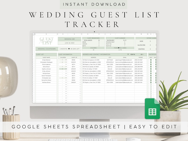 Wedding Guest List Spreadsheet | Wedding Guest Plan | Wedding Guest ...