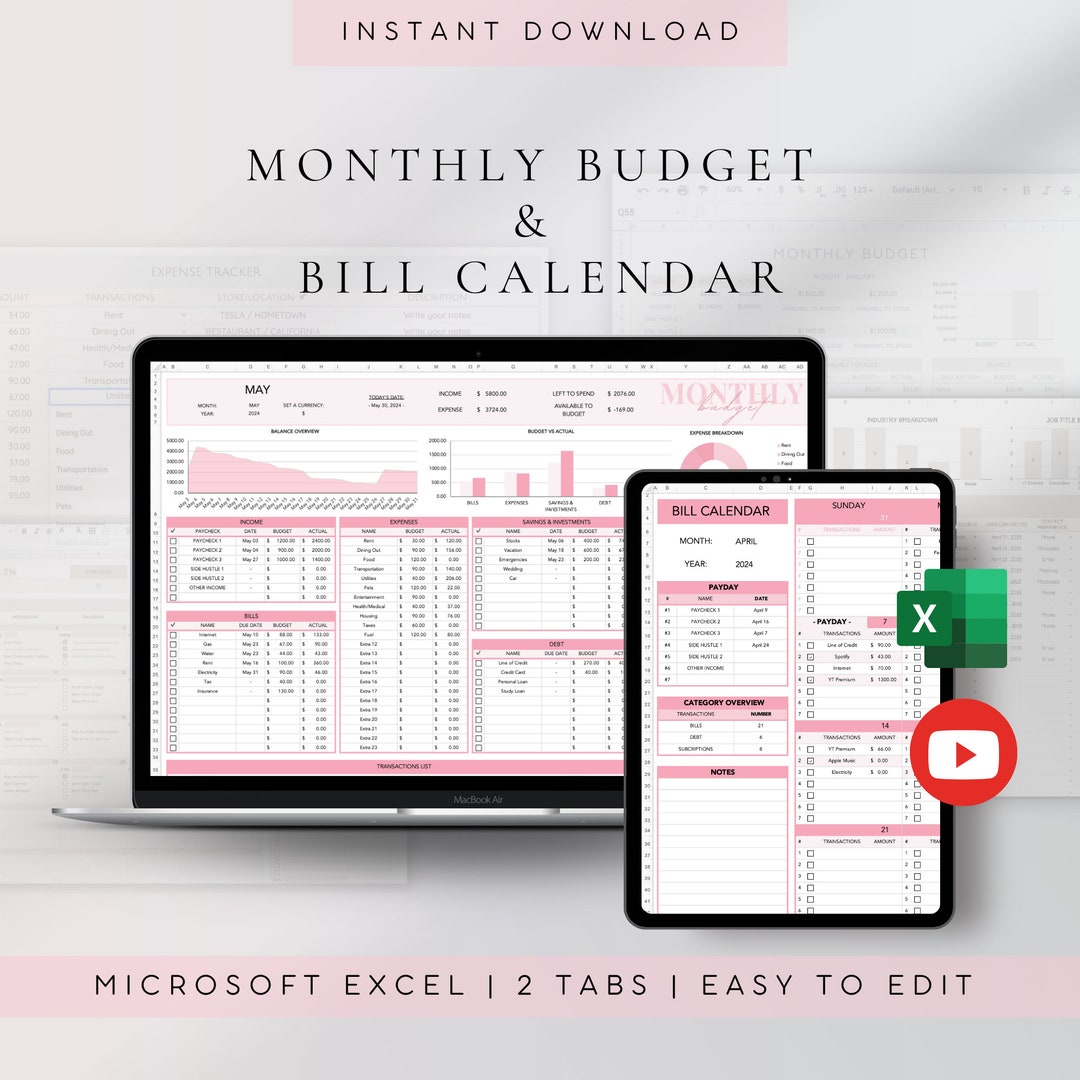 Excel Budget Spreadsheet Template | Monthly Budget Planner | Financial ...