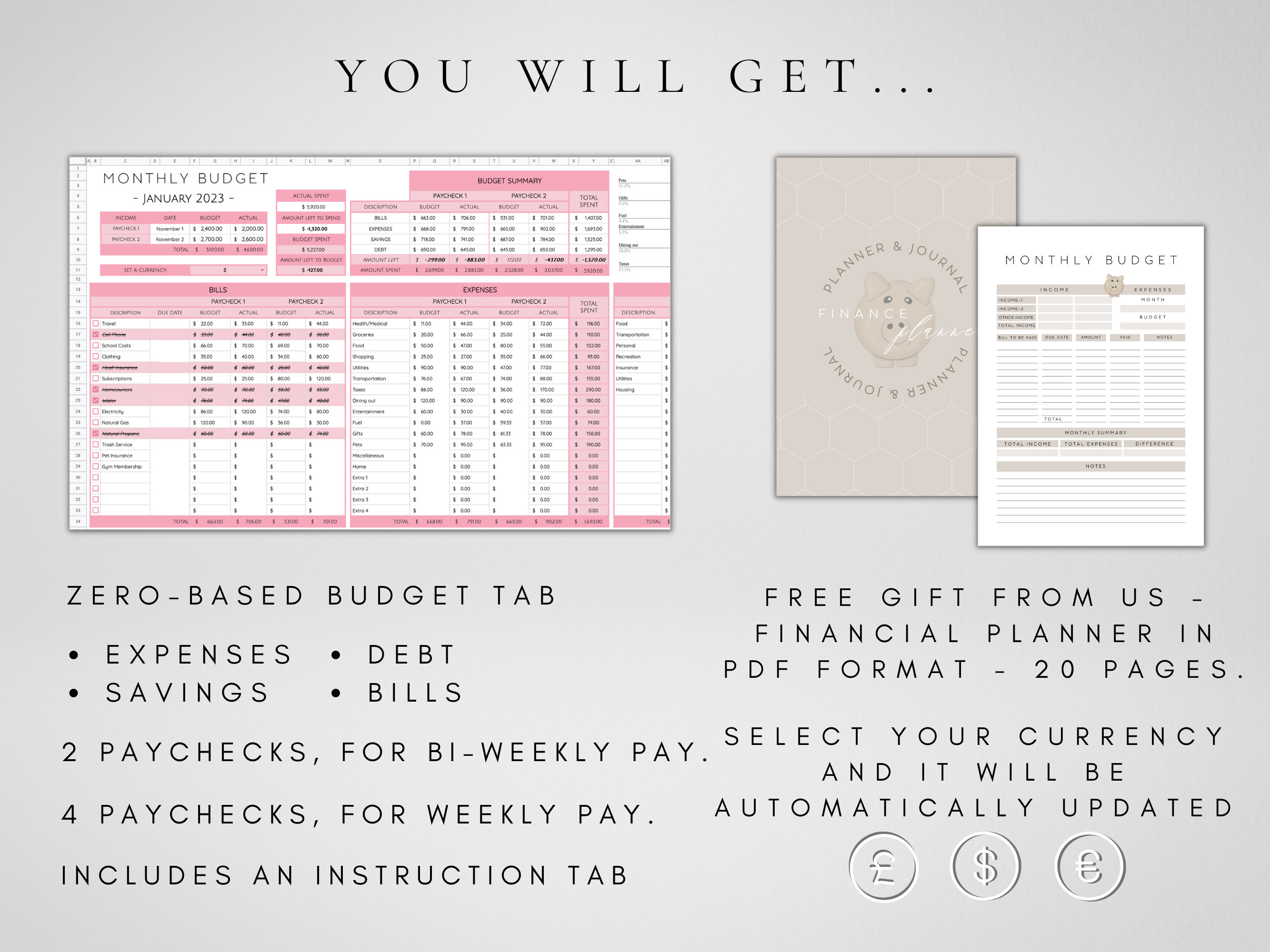 Bi-weekly Weekly Budget Template | Debt Payoff Tracker | Debt Snowball ...