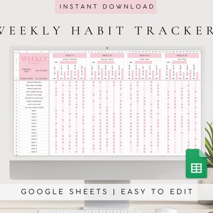 Pink Habit Tracker Spreadsheet Template| Productivity Tracker for ...