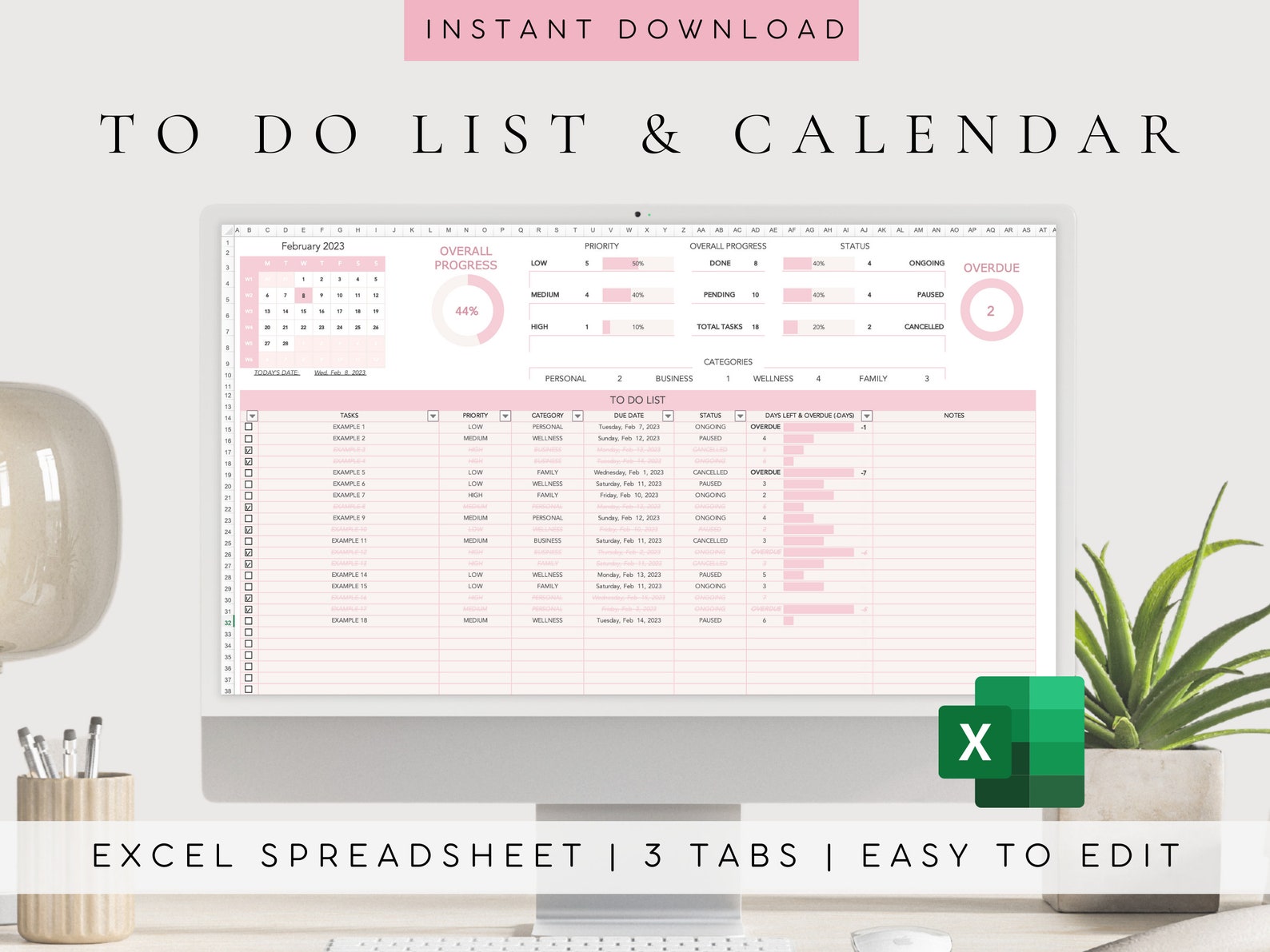 Task Planner Template Spreadsheet Excel Productivity Planner Household ...
