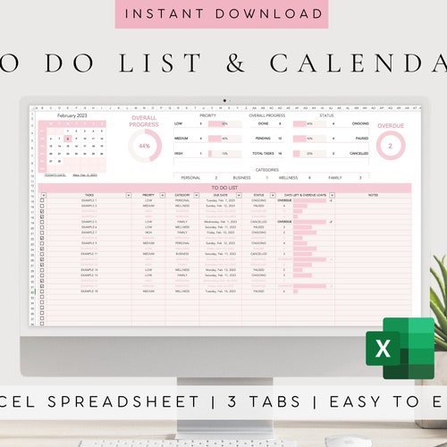 Task Planner Template Spreadsheet Excel Productivity Planner - Etsy