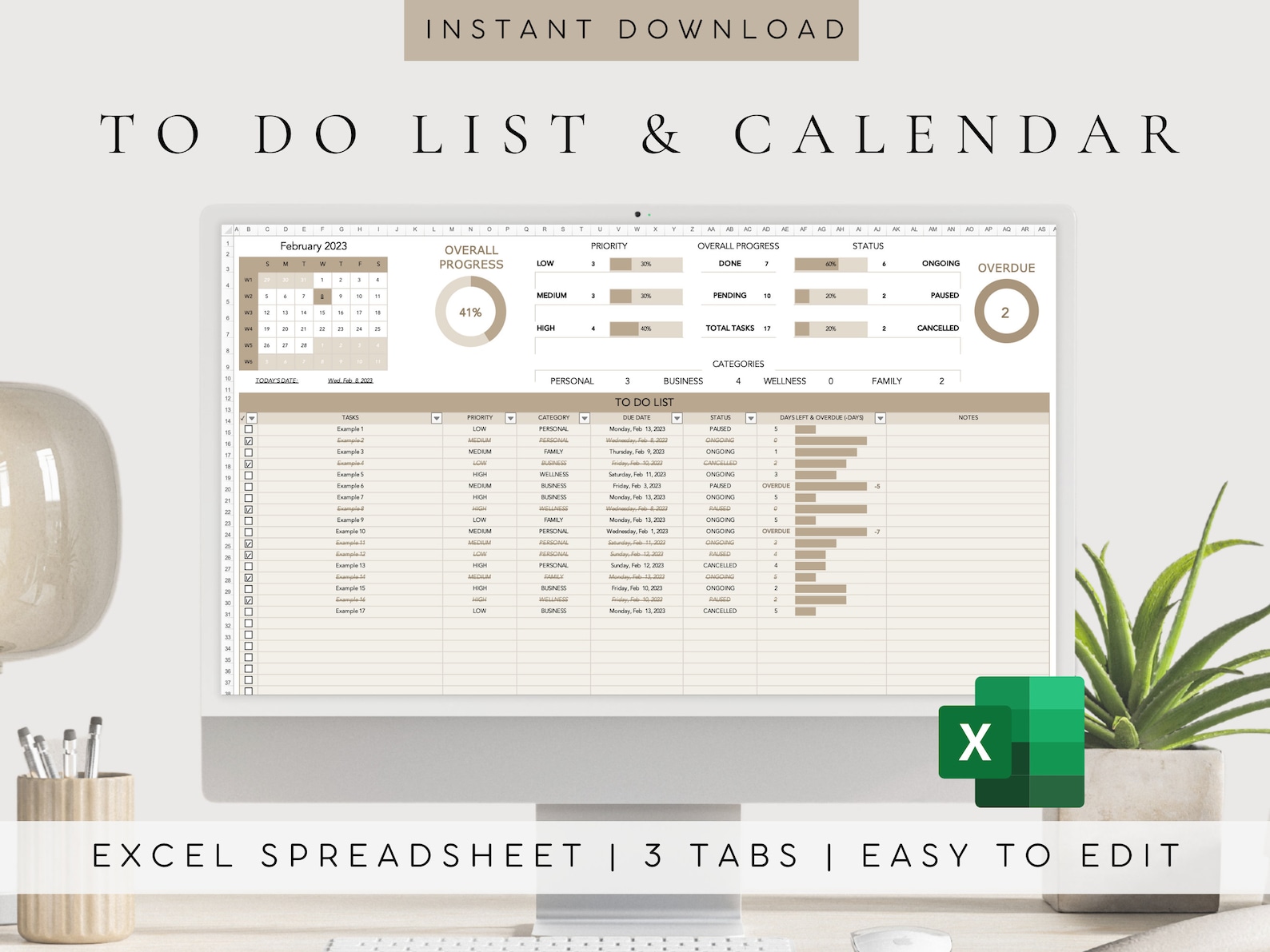 Task Tracking Spreadsheet Excel to Do List Spreadsheet Excel - Etsy
