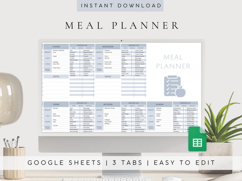 Digital Meal Planner Automated Grocery List Meal Planner - Etsy