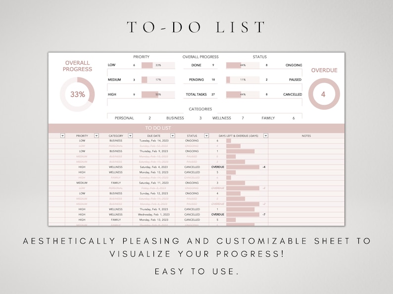Task Tracker Excel Template Digital Checklist Template - Etsy