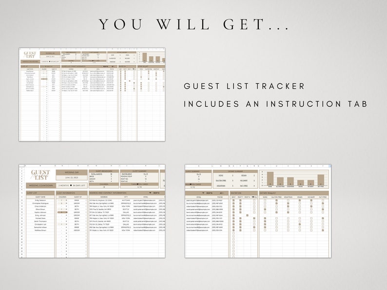 Google Spreadsheet Guest List Template | Digital Wedding Event Planner ...