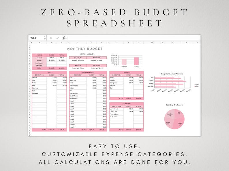 Excel Zero-based Budget Spreadsheet Template Personal - Etsy