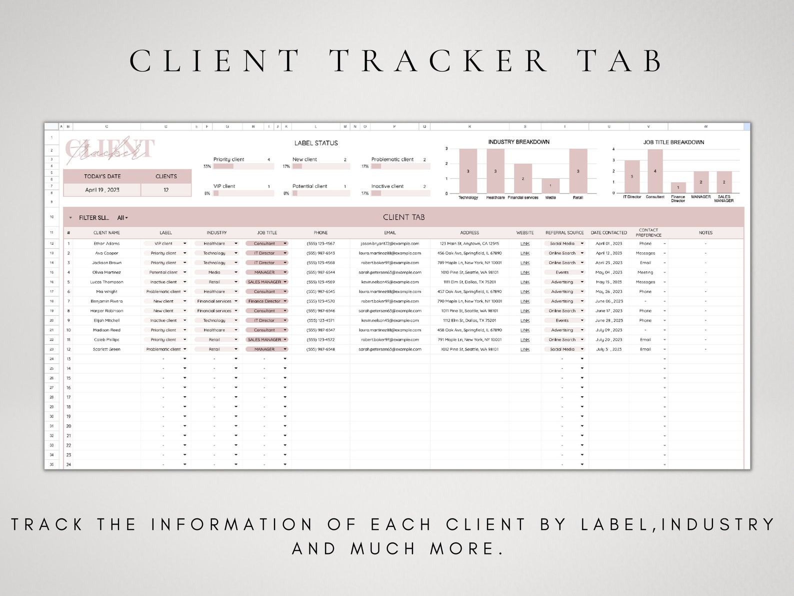 Client Tracker Spreadsheet Template for Small Business | Customer List ...