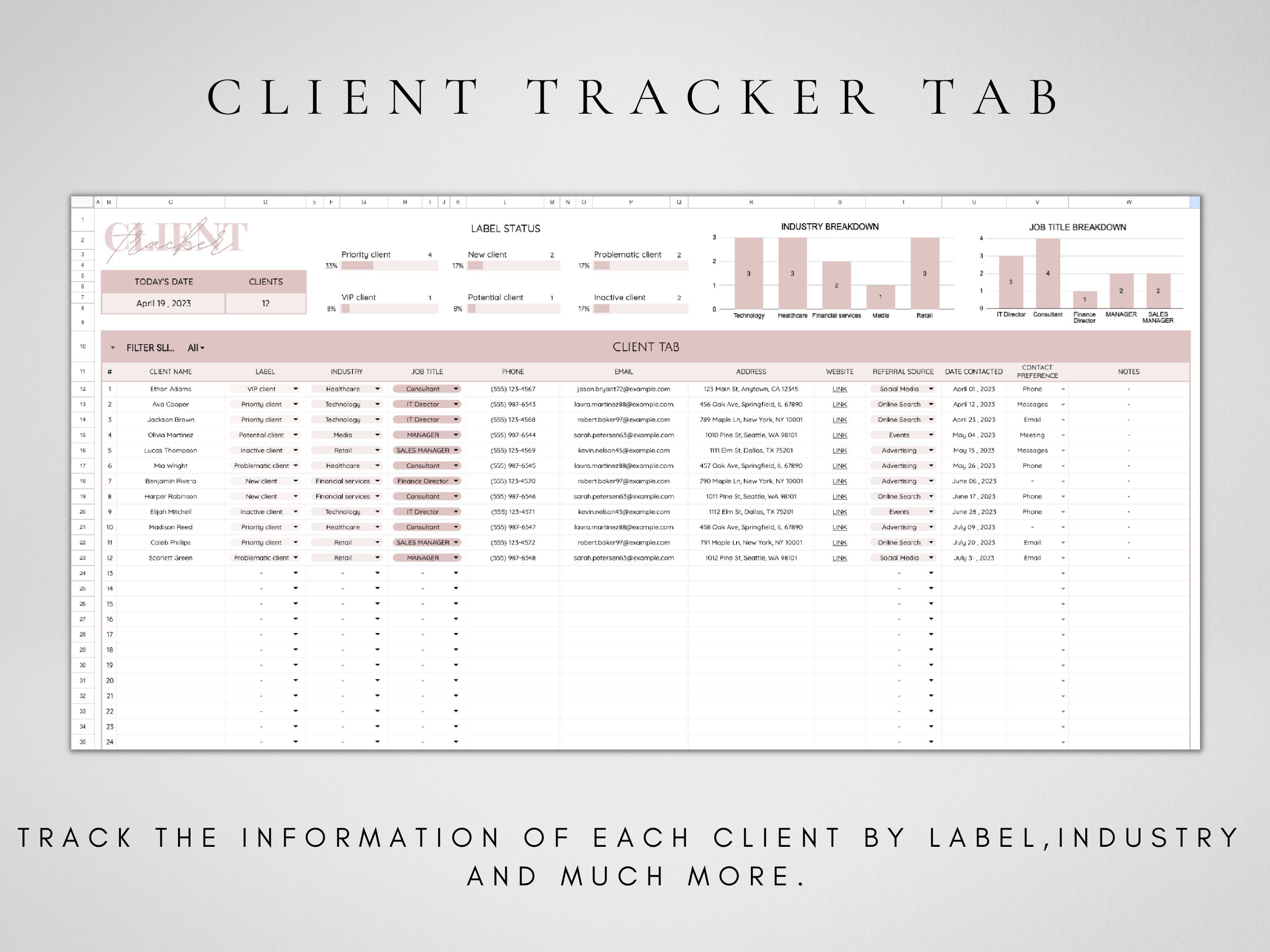 Client Tracker Spreadsheet Template for Small Business | Customer List ...