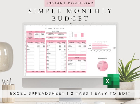 Excel Monthly Budget Spreadsheet Financial Planner Worksheet - Etsy