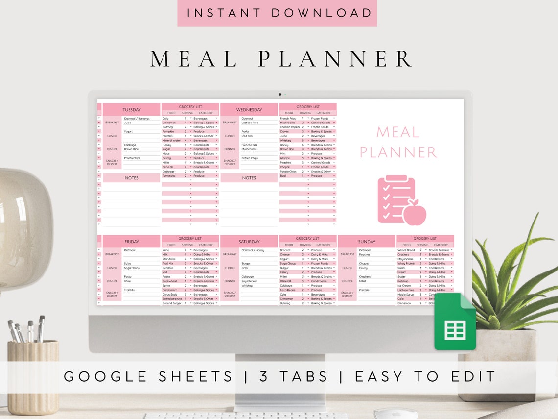 Weekly Meal Planner Digital Meal Planner Meal Plan Tracker - Etsy
