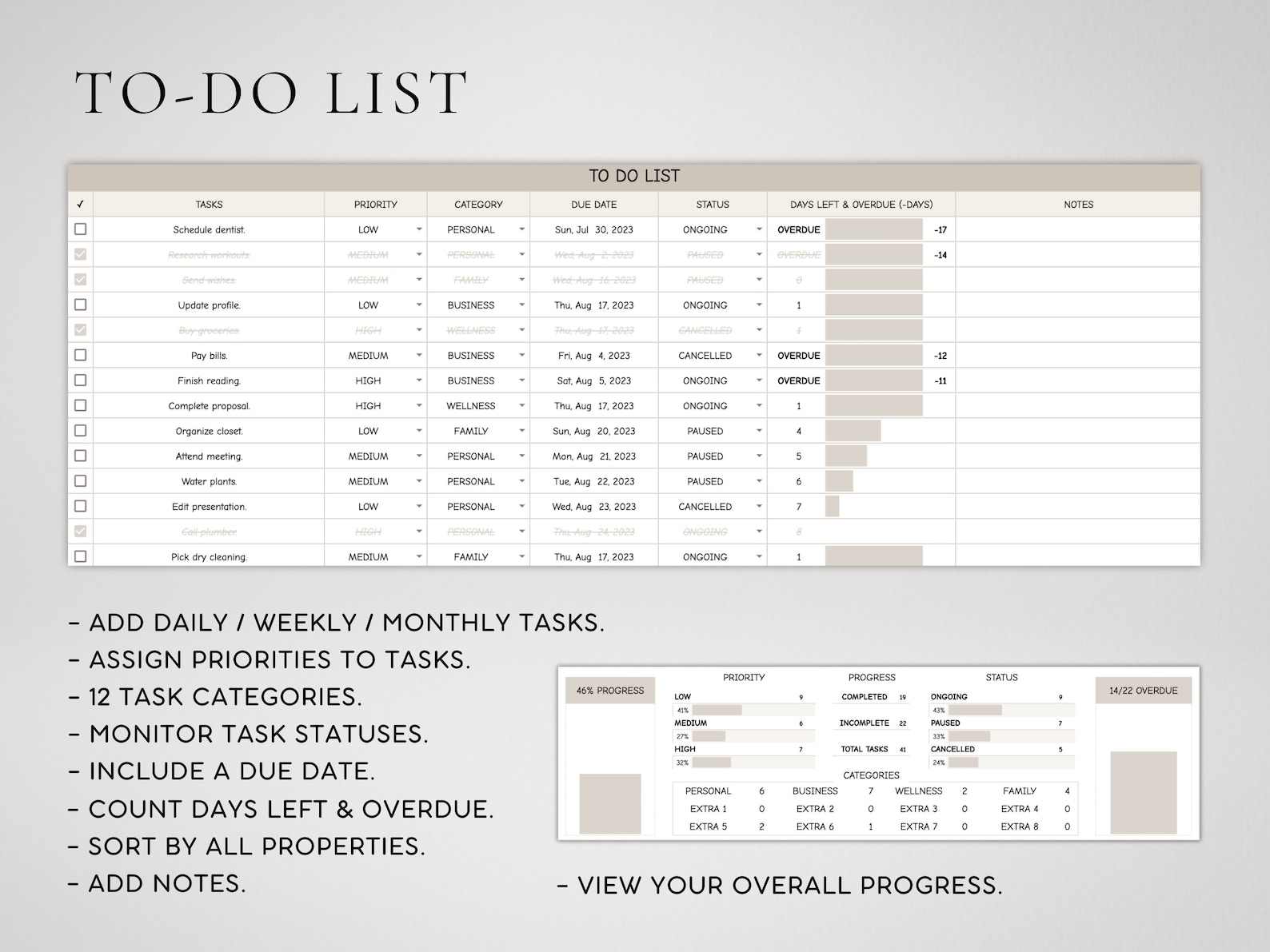 Task Tracker and Smart Calendar 2024 2025 to Do List Spreadsheet ...