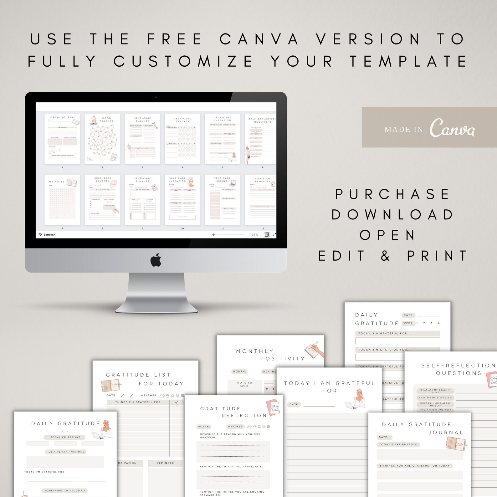 Gratitude Journal Canva Daily Gratitude Template Self Care - Etsy