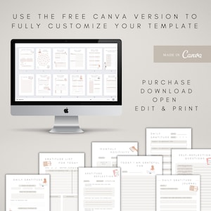 Gratitude Journal Canva | Daily Gratitude Template | Self Care Planner ...